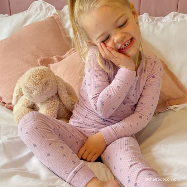 Shop Lilac Floral Ribbed Pyjamas | MORI EU